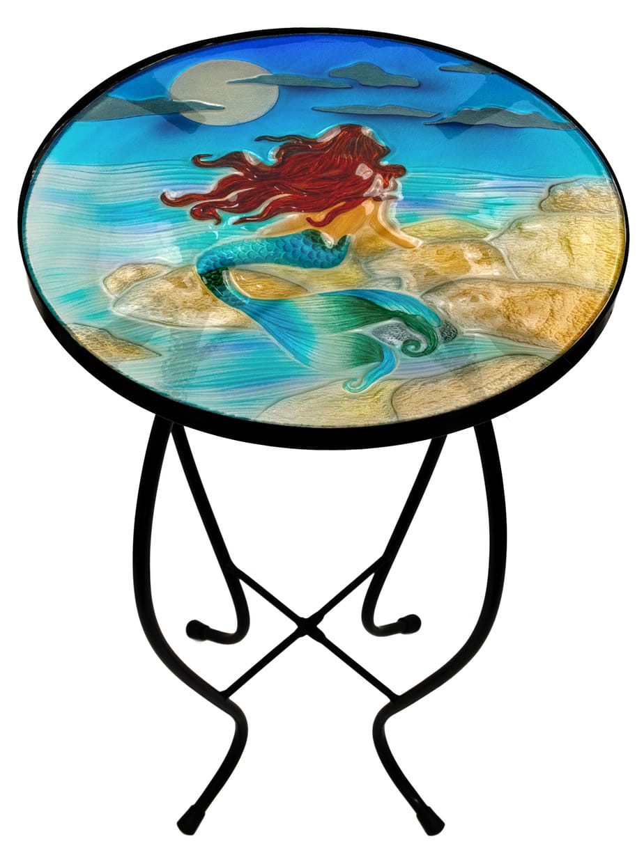 Magnificent Moonlight Mermaid Glass Side Table - 12" Diameter Top ...