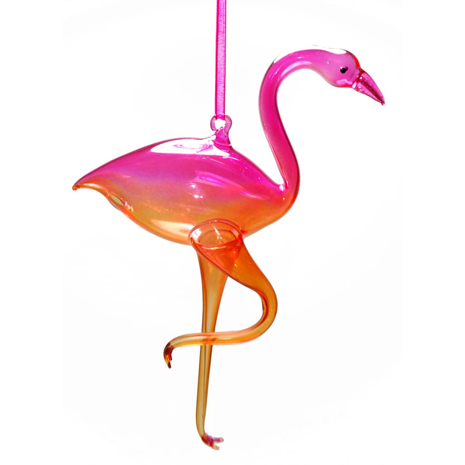 Graceful Glass Flamingo Ornament | Coastal Decor - Seaside Glass Gallery