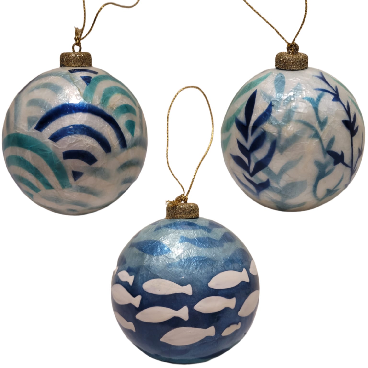 Festive Nautical Shell Christmas Ornaments - Set of 3 | Coastal Decor ...